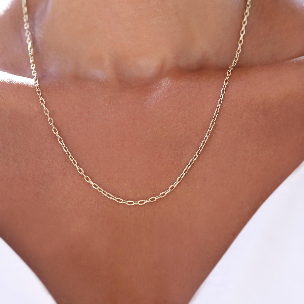 14K Real Gold Force Staple Chain,Gold Link Chain Necklace,Minimalist T ...